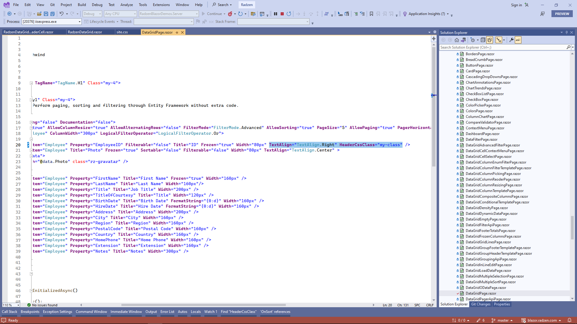 DataGridColumn TextAlign - Radzen.Blazor Components - Radzen
