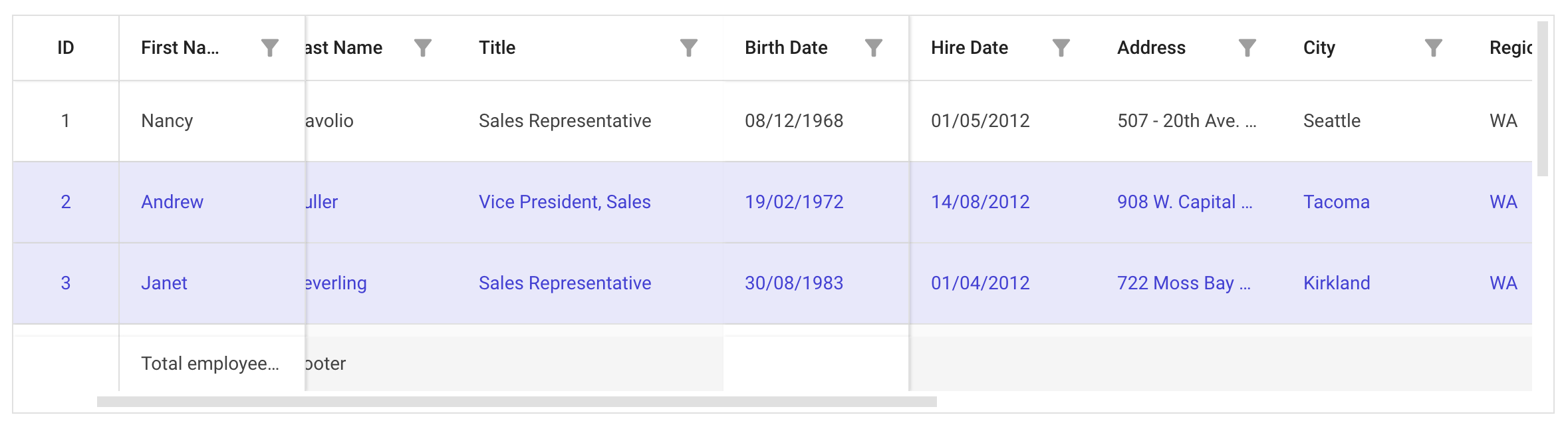 Frozen Columns And Selected Row Cause Visual Bug Radzenblazor