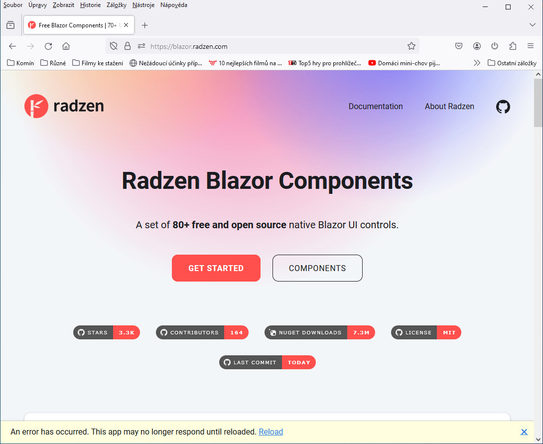 Error message on all radzen pages - Site Feedback - Radzen