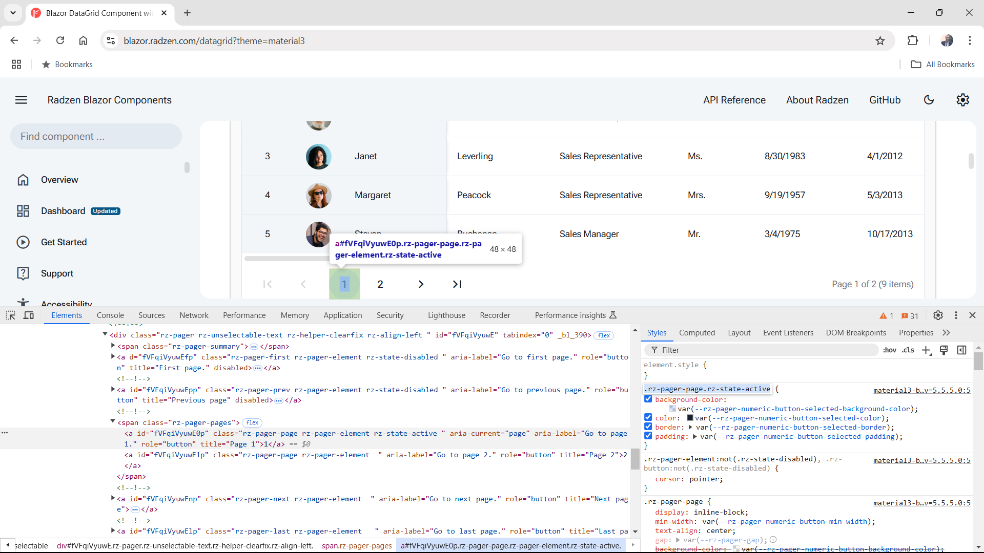 RadzenDataGrid Style Pagination and Filter Popup - Radzen.Blazor Components - Radzen
