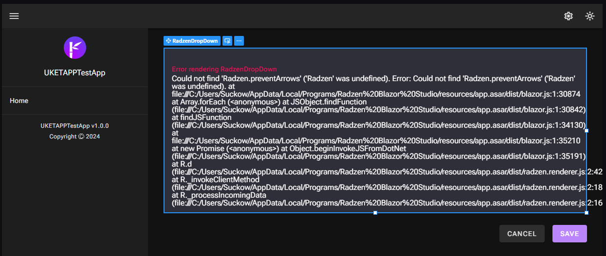 Rendering error inside IDE - Radzen Blazor Studio - Radzen