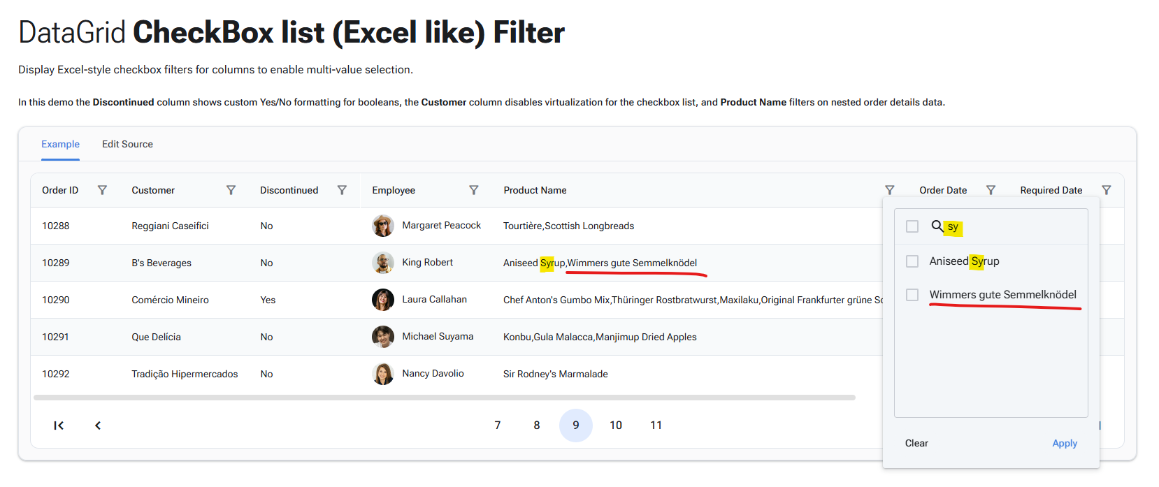 DataGrid column for collection property with filter mode "CheckBoxList ...