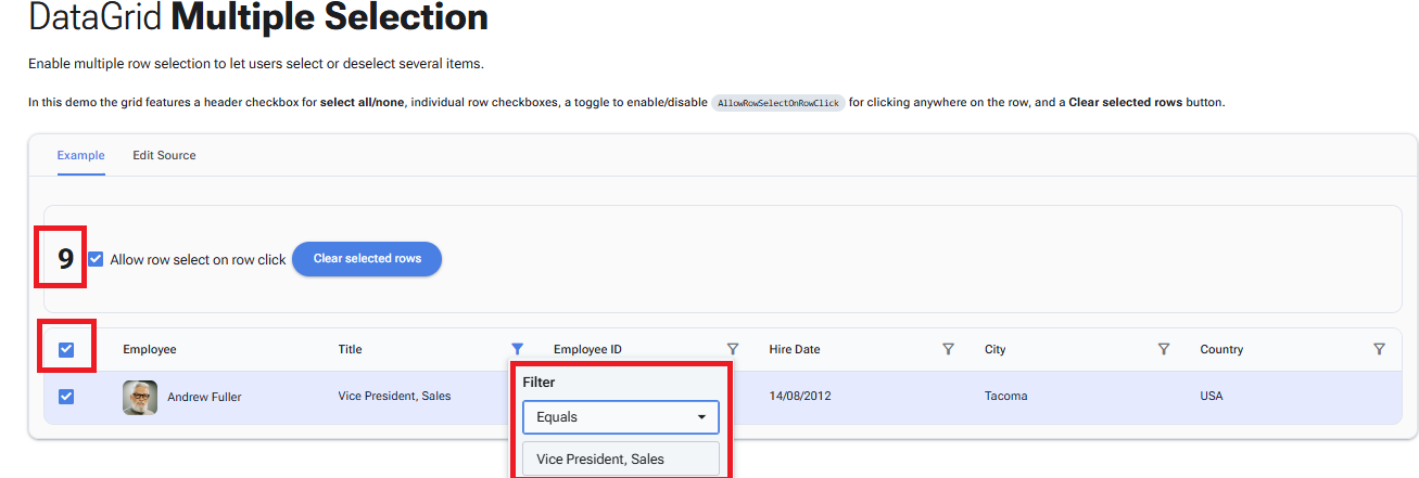 DataGrid - Filter after Multiple Selection - Radzen.Blazor Components - Radzen
