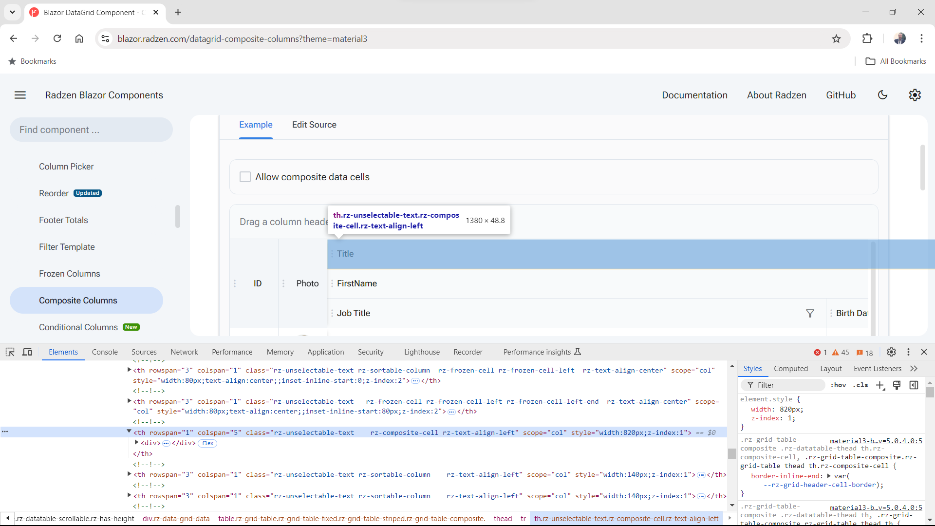 Composite Column width bug - Radzen.Blazor Components - Radzen