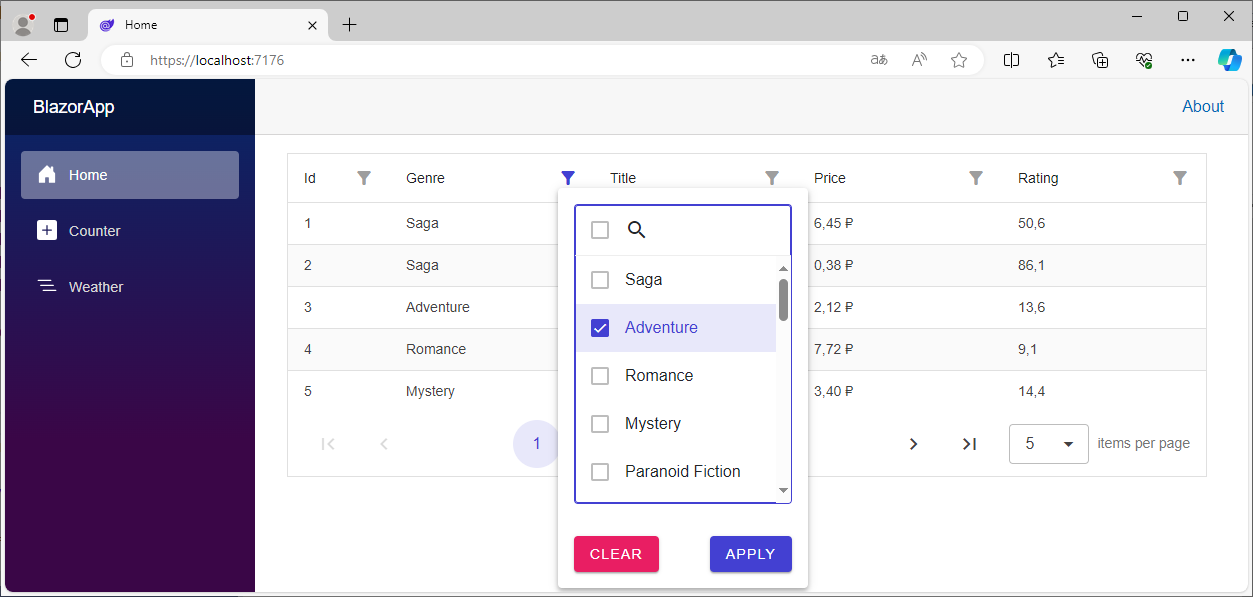 RadzenDataGrid FilterMode.CheckBoxList - Radzen.Blazor Components - Radzen
