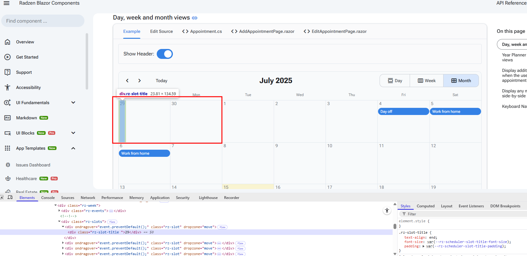 Scheduler month view - Radzen.Blazor Components - Radzen