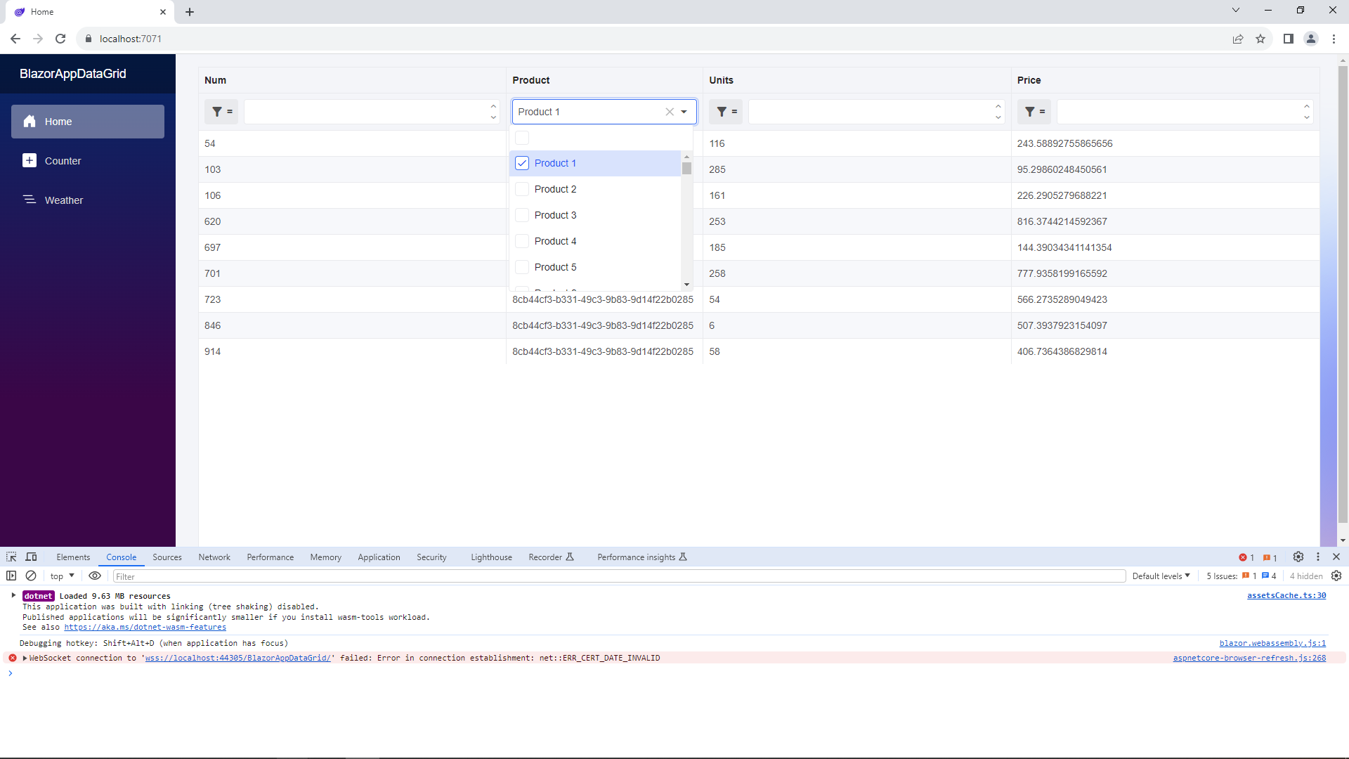 DataGrid Filter GUID - Radzen.Blazor Components - Radzen