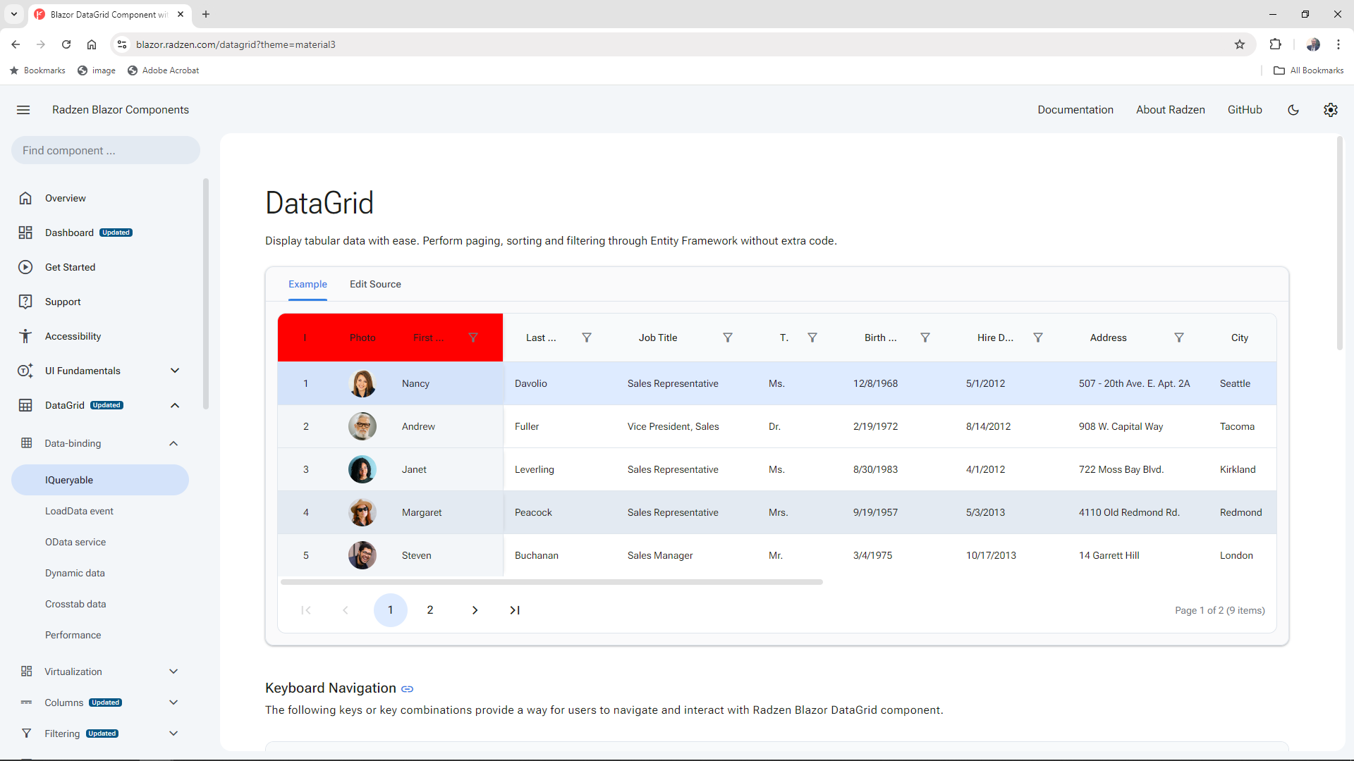 Radzen Datagrid frozen header color change - Radzen.Blazor Components - Radzen