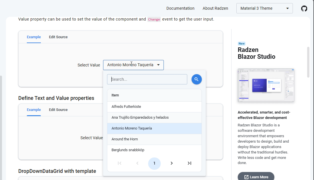 Dropdown data grid TAB order is lost on selection by mouse - Radzen.Blazor Components - Radzen