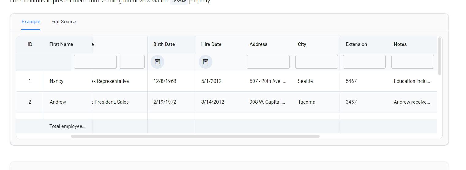 Issue with RadzenDataGrid Frozen Columns and FilterMode.Simple and ...