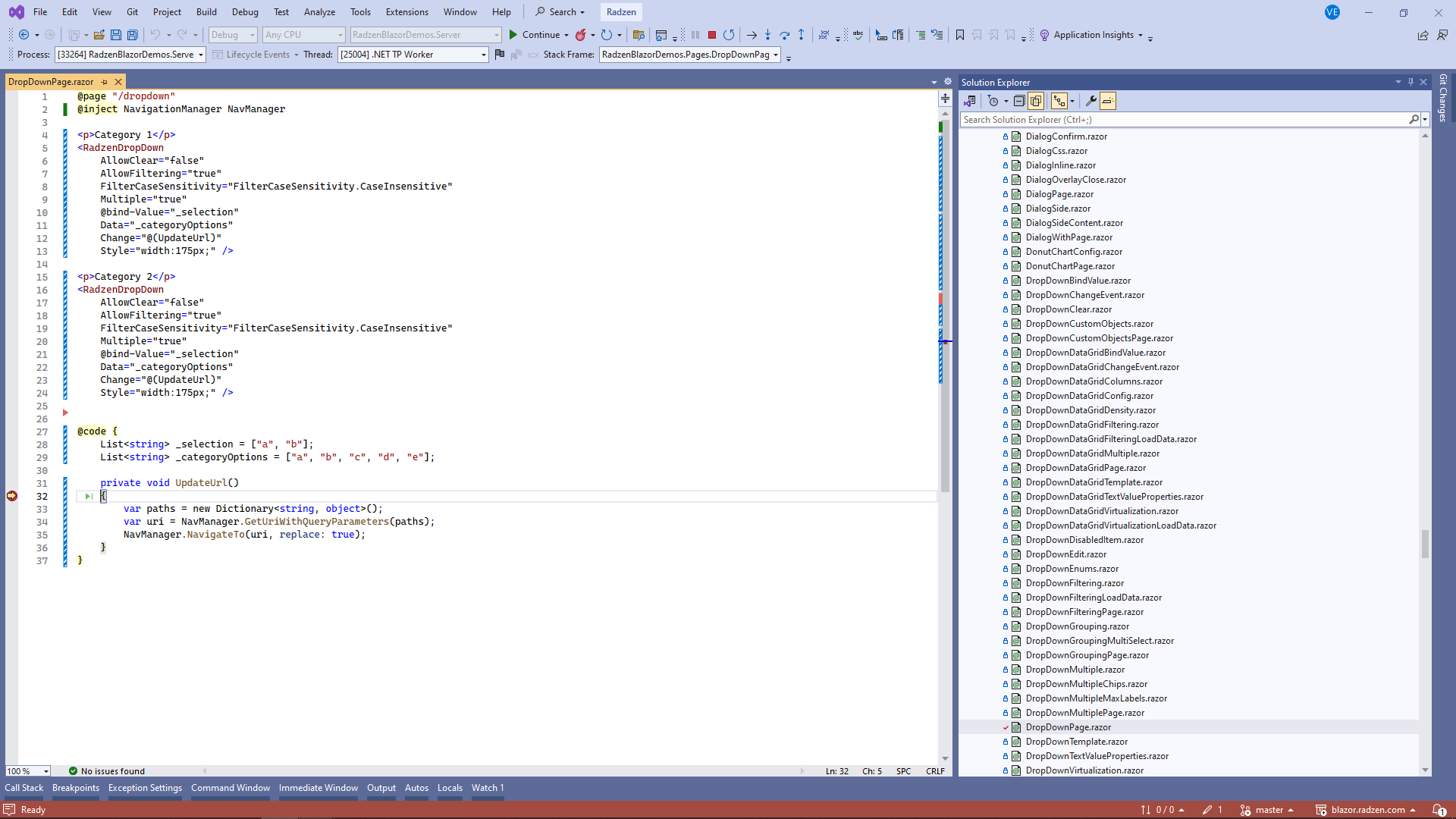 DropDown freezes when using Change event to navigate in .NET 8 - Radzen.Blazor Components - Radzen