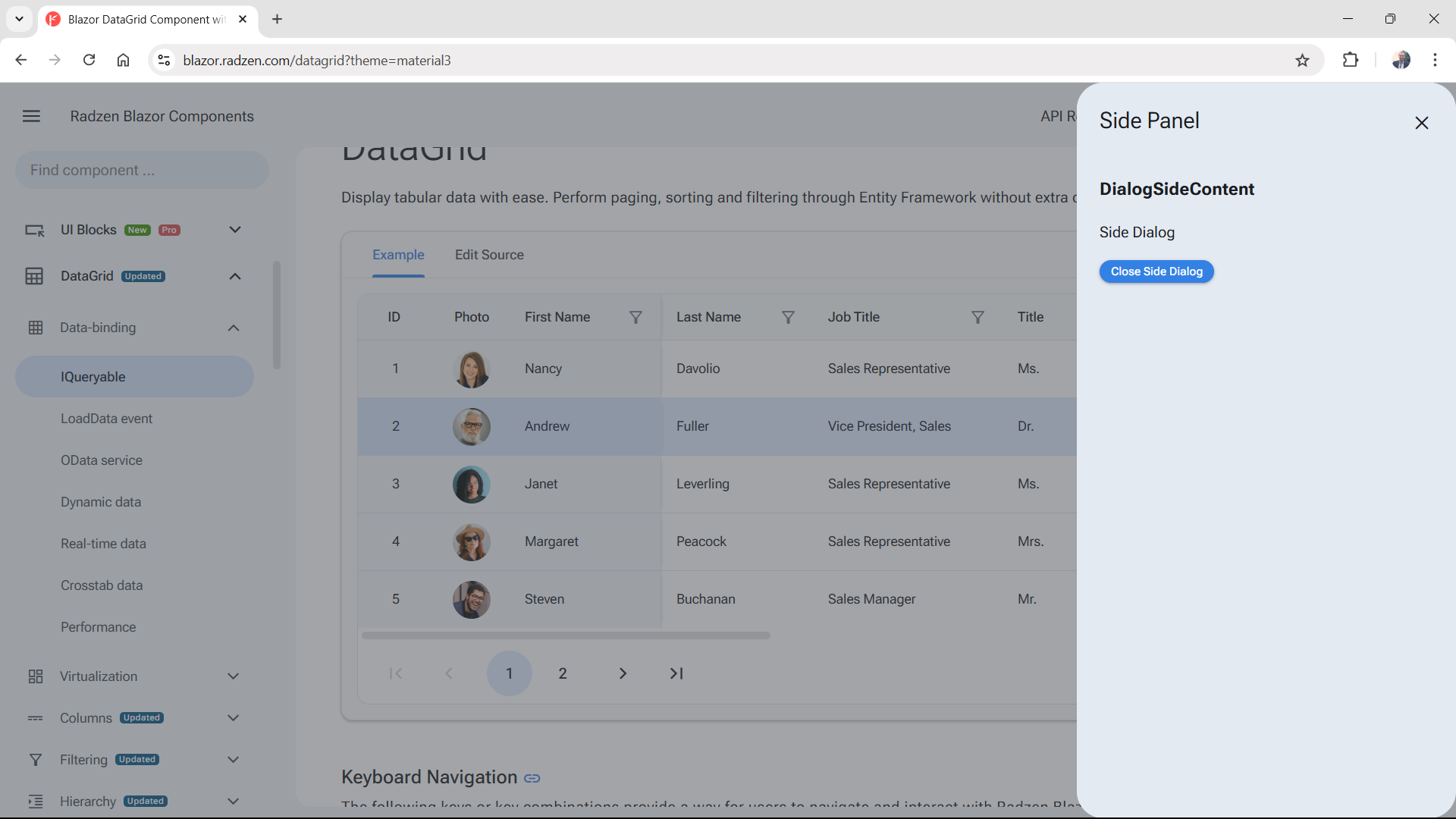 Issue: DataGrid Row Selection Stops Working When Side Dialog Opens with showmask = false ...