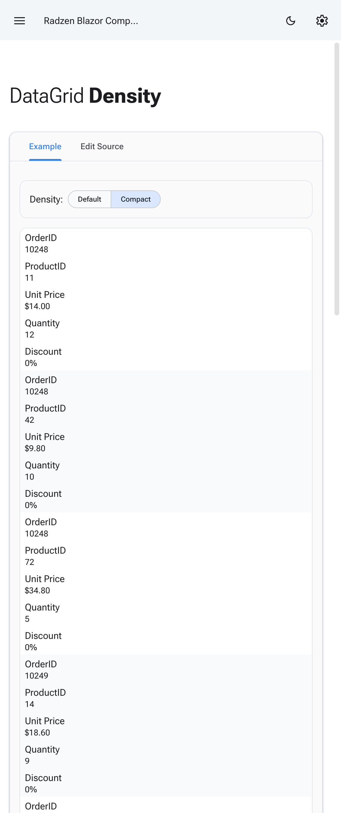DataGrid Responsive - Radzen.Blazor Components - Radzen